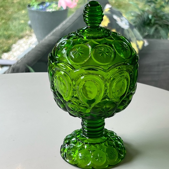 Dining | Vintage Green Glass Compote Dish With Lid | Poshmark